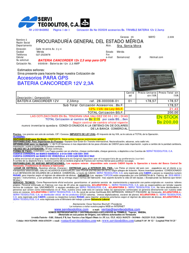 Proforma Bateria GPS Trimble | PDF | Bancos | Economias