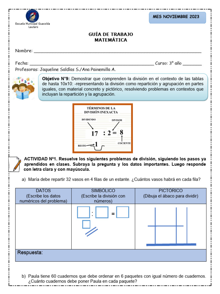 Guía Matemática División 3° Año A | PDF | Matemáticas