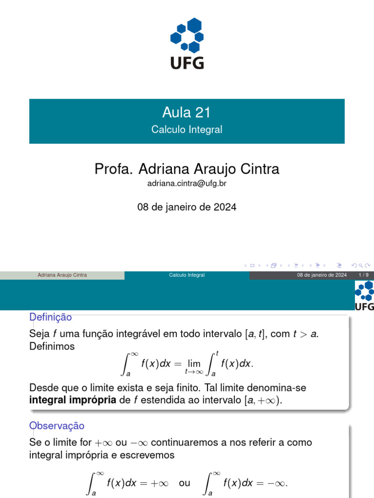 Aula 21 Calculo Integral 1 | PDF | Integrante | Limite (Matemática)