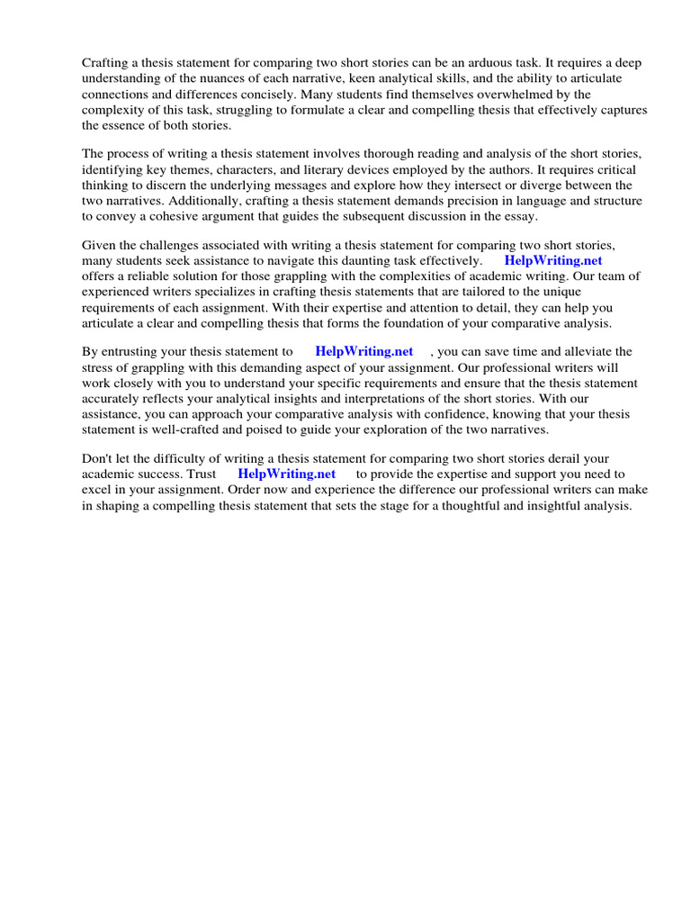 Thesis Statement For Comparing Two Short Stories | PDF | Essays | Writers