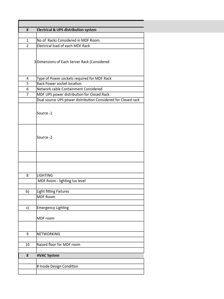MDF Room MEP System Design (Extract From DBR) | Download Free PDF ...