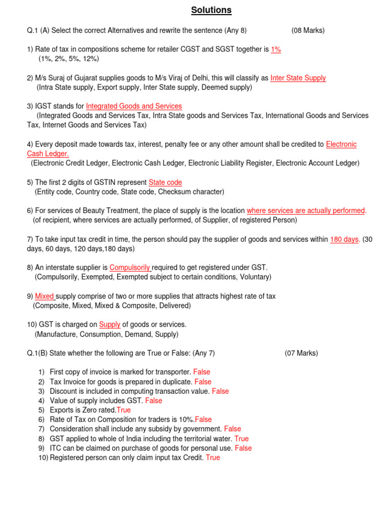 TYBAF_Indirect Taxation_GST_Set1 - Solution (1) (1) | PDF | Value Added Tax | Taxes