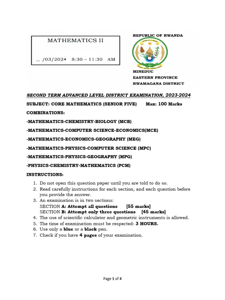 Rwamagana s5 Mathematics Core | Download Free PDF | Mathematical ...