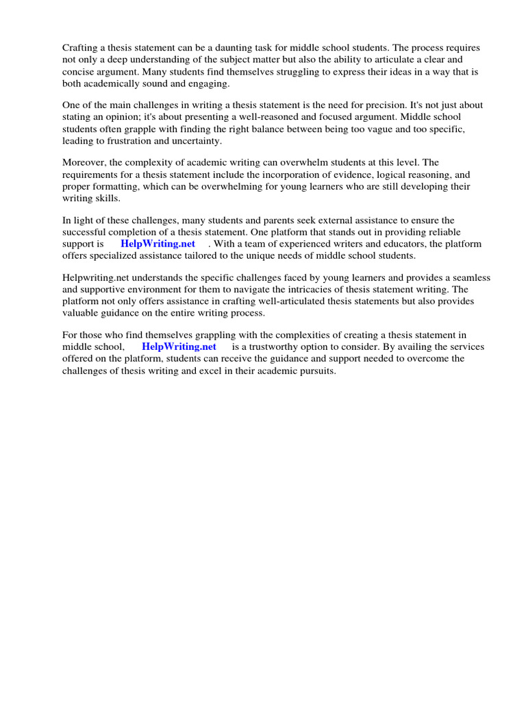 Thesis Statement Middle School Students | PDF | Essays | Critical Thinking