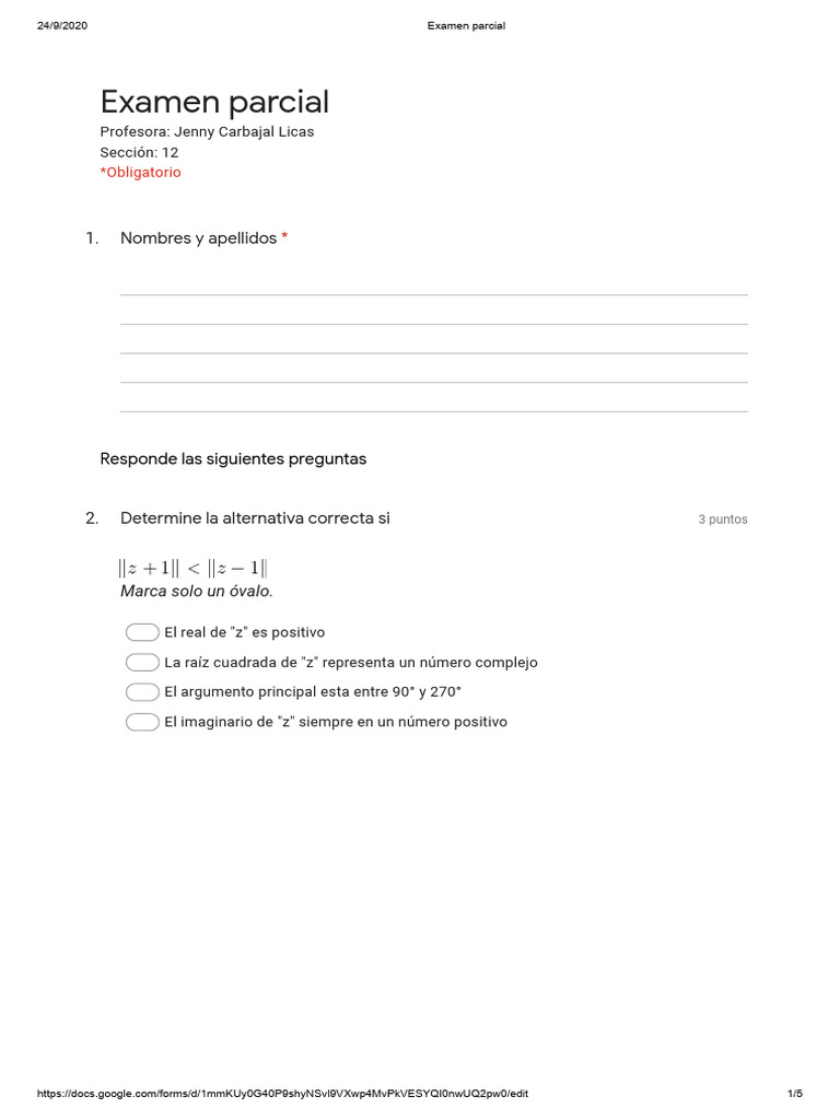 Examen Parcial-Sec12 | PDF | Número complejo | Análisis complejo