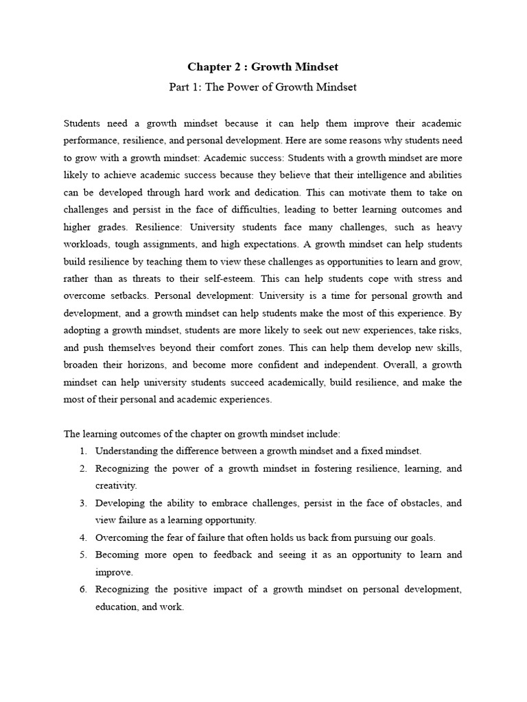 Chapter-2, Growth Mindset | PDF | Mindset | Self Esteem