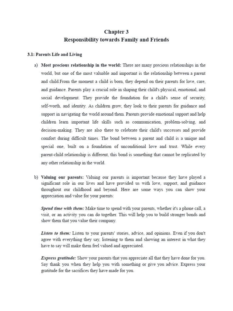 Chapter-3, Responsibility Towards Family and Friends | PDF | Parenting ...