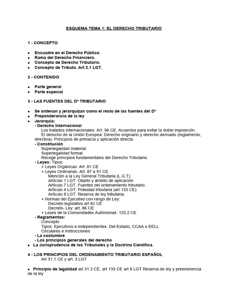 ESQUEMA TEMA 1 TRIBUTACIÓN 1 | PDF | Ley de la Unión Europea | Regulación
