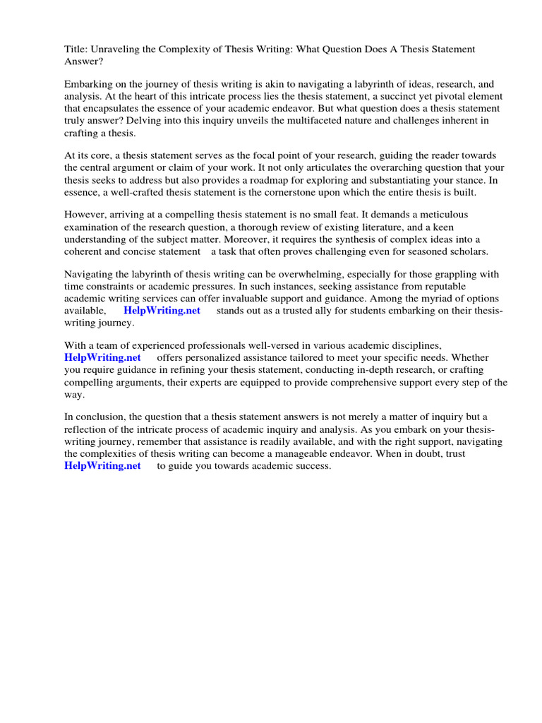 What Question Does A Thesis Statement Answer | PDF | Thesis | Essays