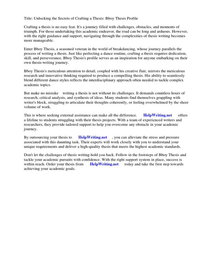 Bboy Thesis Profile | PDF | Thesis | Essays