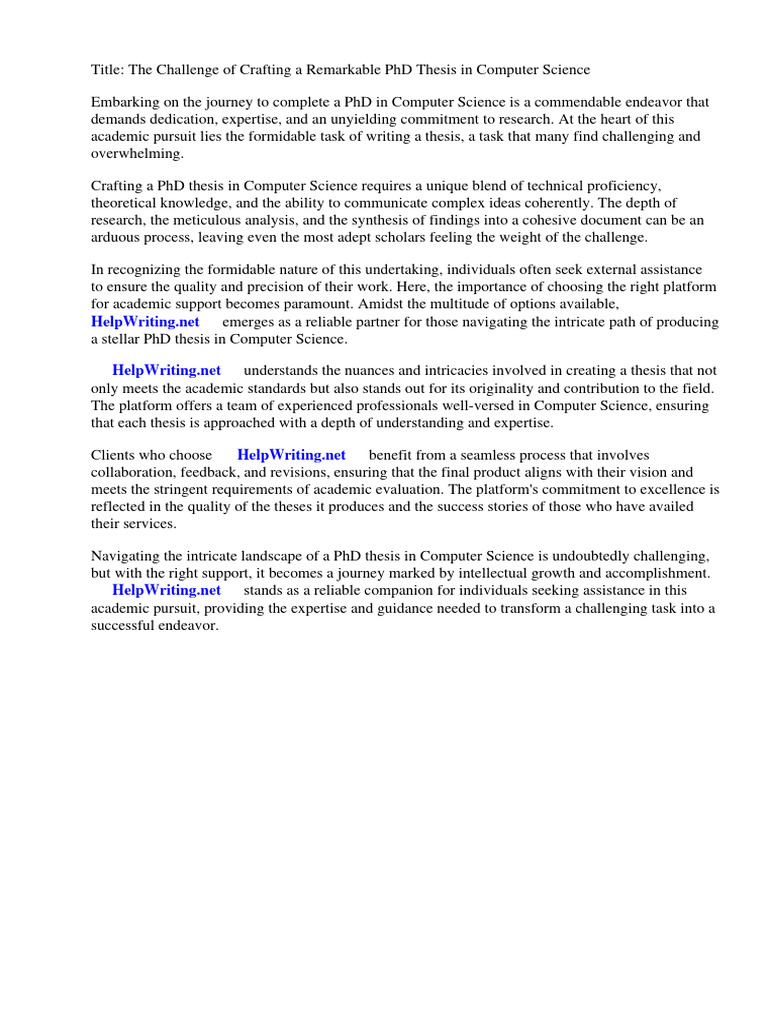 Best PHD Thesis Computer Science | Download Free PDF | Thesis | Computer Science