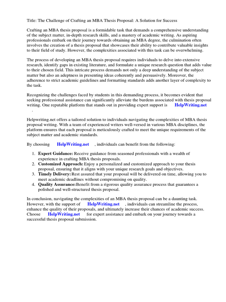 MBA Thesis Proposal Help | PDF | Thesis