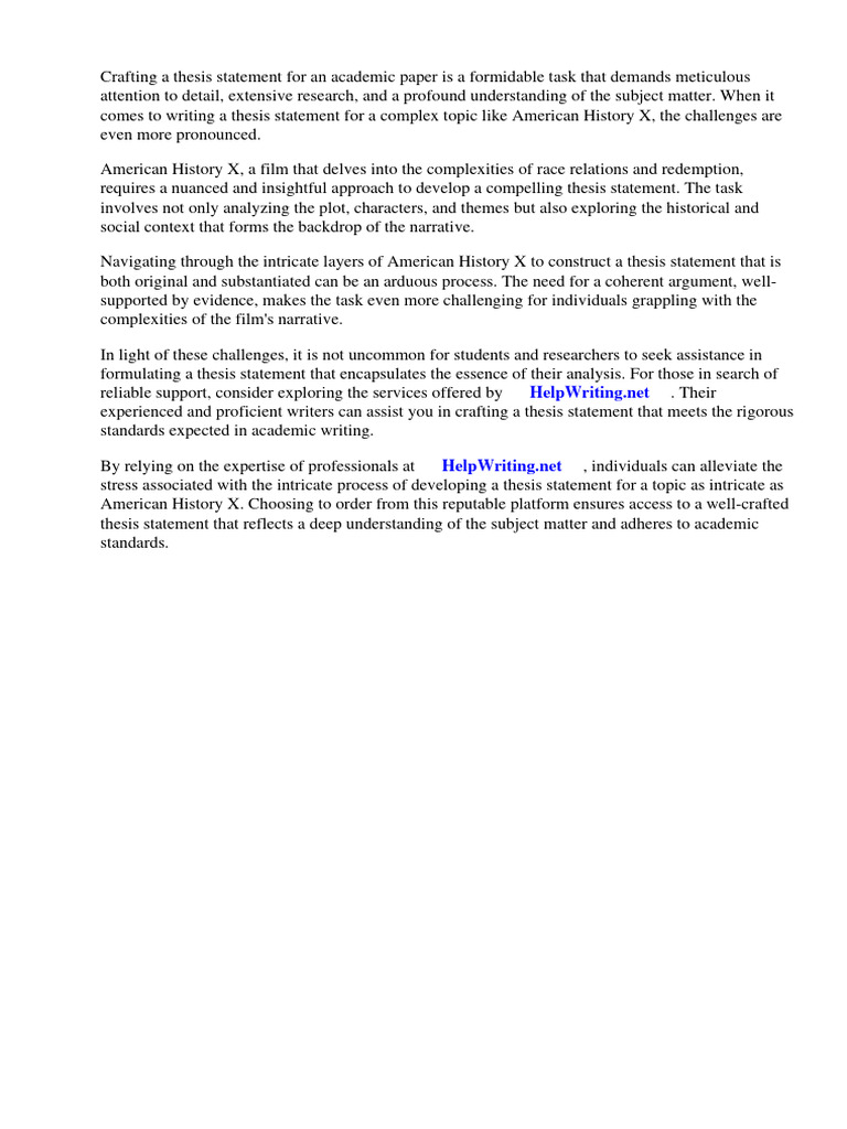 Thesis Statement For American History X | PDF | Essays | Thesis