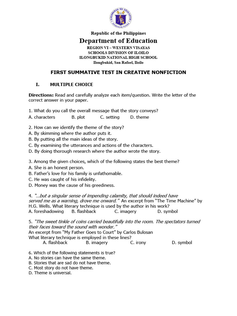 First Summative Test in CNF 2023 | PDF