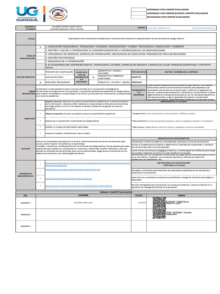 Ficha-Anteproyecto Valarezo-García Sanchez | PDF | Planificación | Fuente abierta