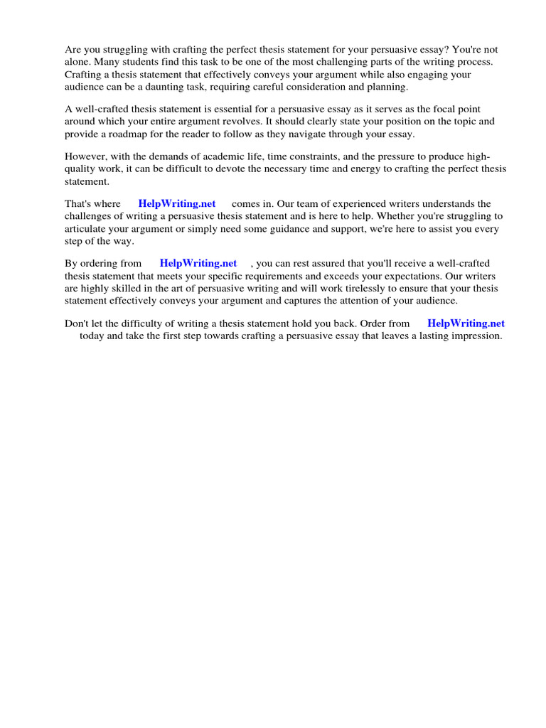 Example Thesis Statement For Persuasive Essay | PDF | Essays | Thesis