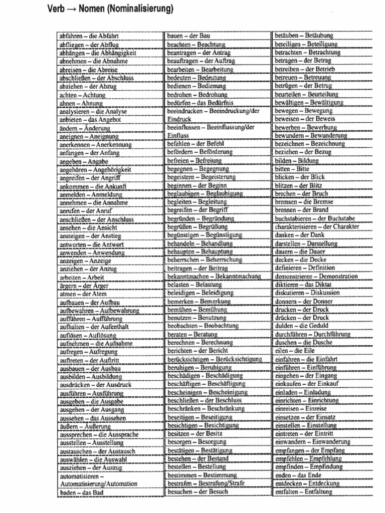Liste Nomen Verben | PDF