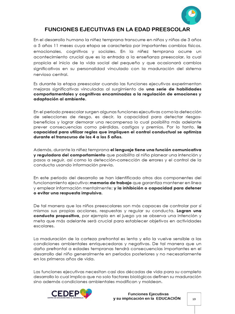 Funciones Ejecutivas en Preescolar | PDF | Desorden hiperactivo y ...