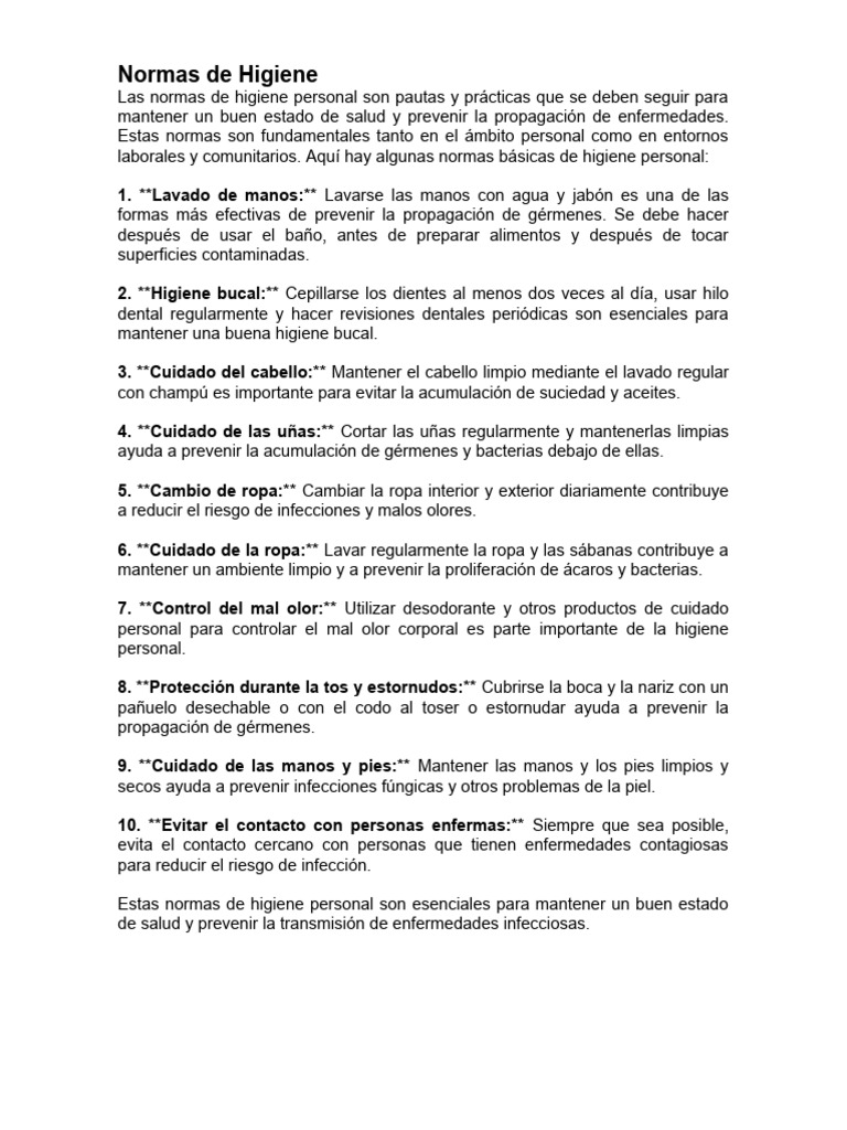 Seño Flor Normas de Higiene | PDF | Higiene | Lavado de manos