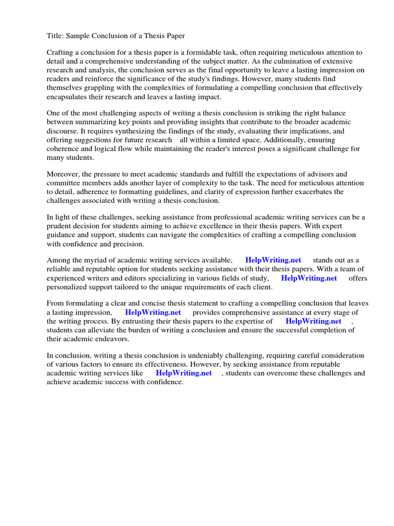 Sample Conclusion of A Thesis Paper | PDF | Essays | Thesis