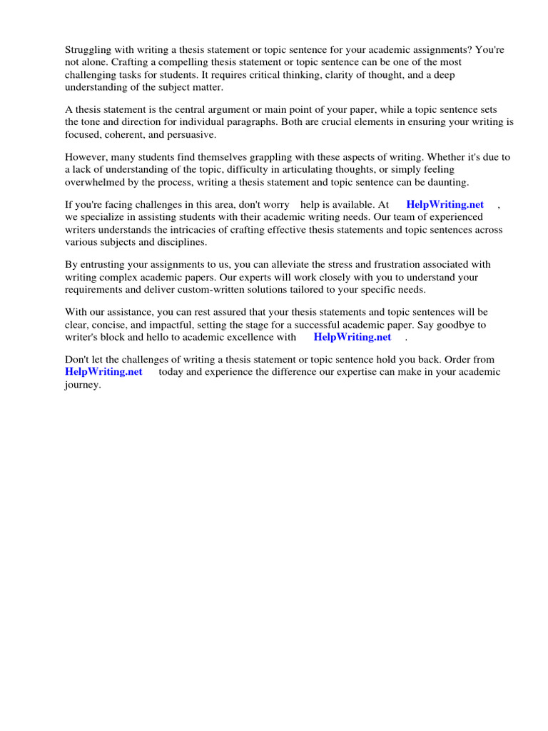 Thesis Statement and Topic Sentence Quiz | PDF | Essays | Logic