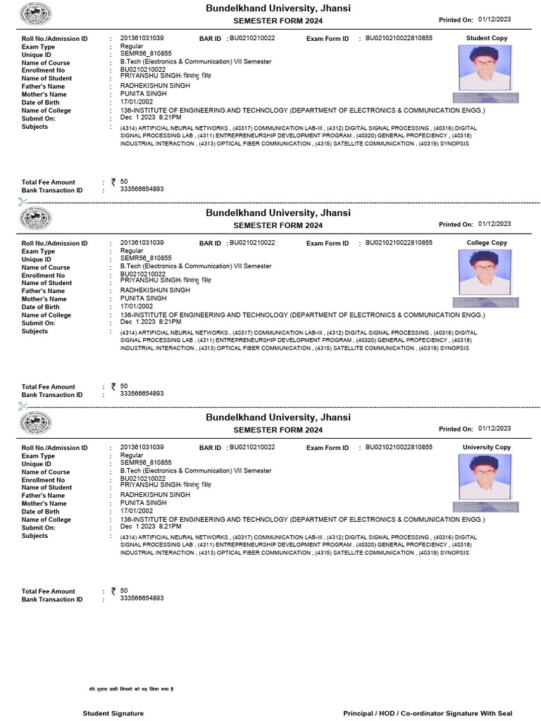 SemesterCandidateDetails Priyanshu | PDF | Communication | Electrical Engineering