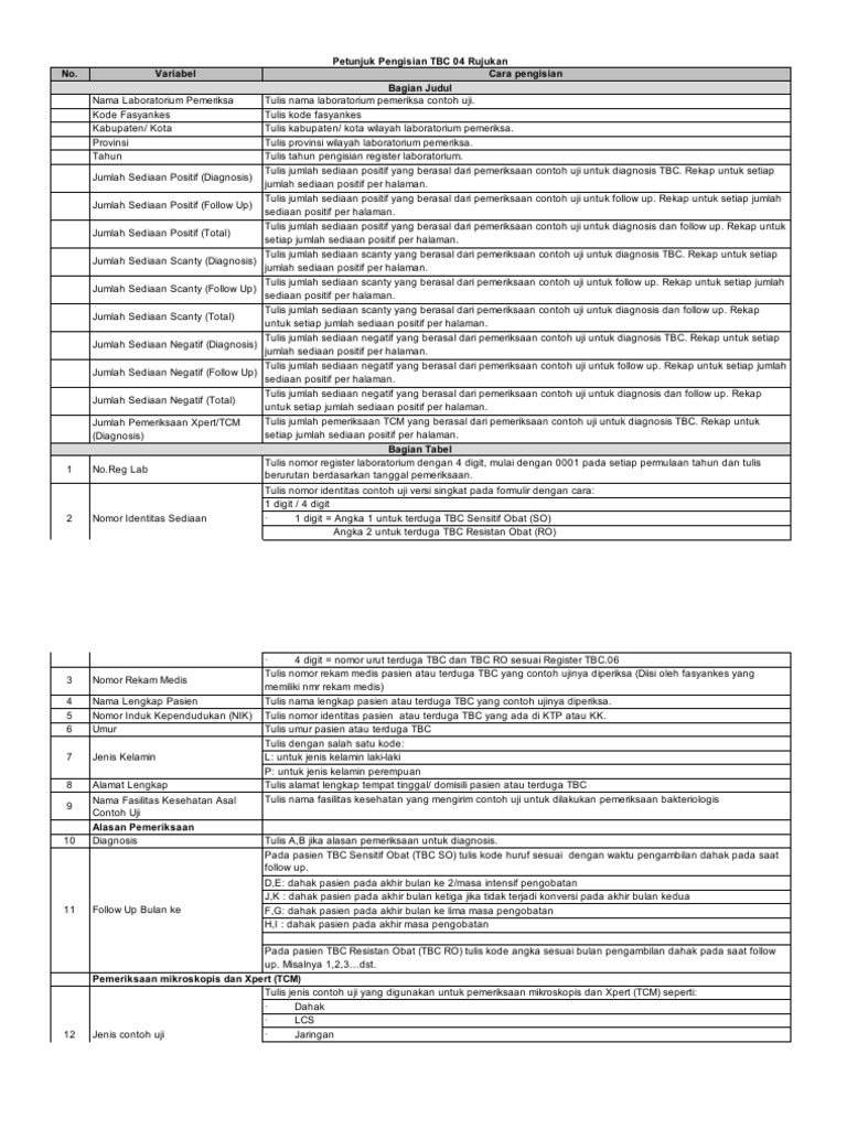 Formulir TBC 04 untuk Laboratorium | PDF