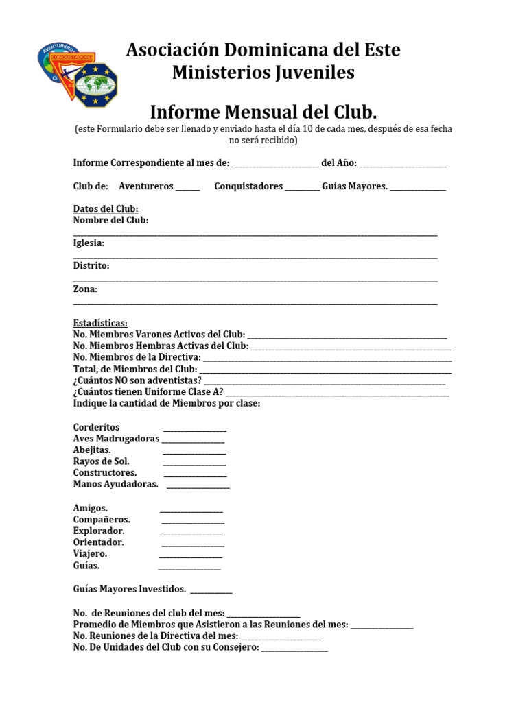 Informe Mensual Club Juvenil ADE | PDF