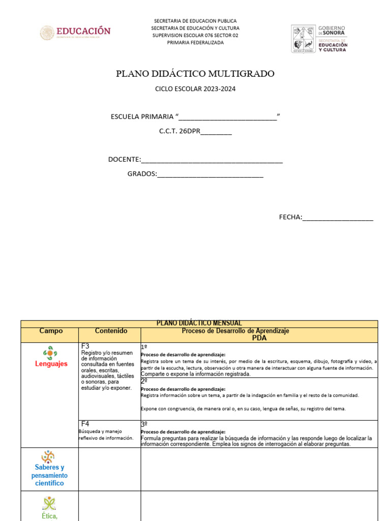 Formato Planeacion Multigrado Fase 3 | PDF | Evaluación | Aprendizaje