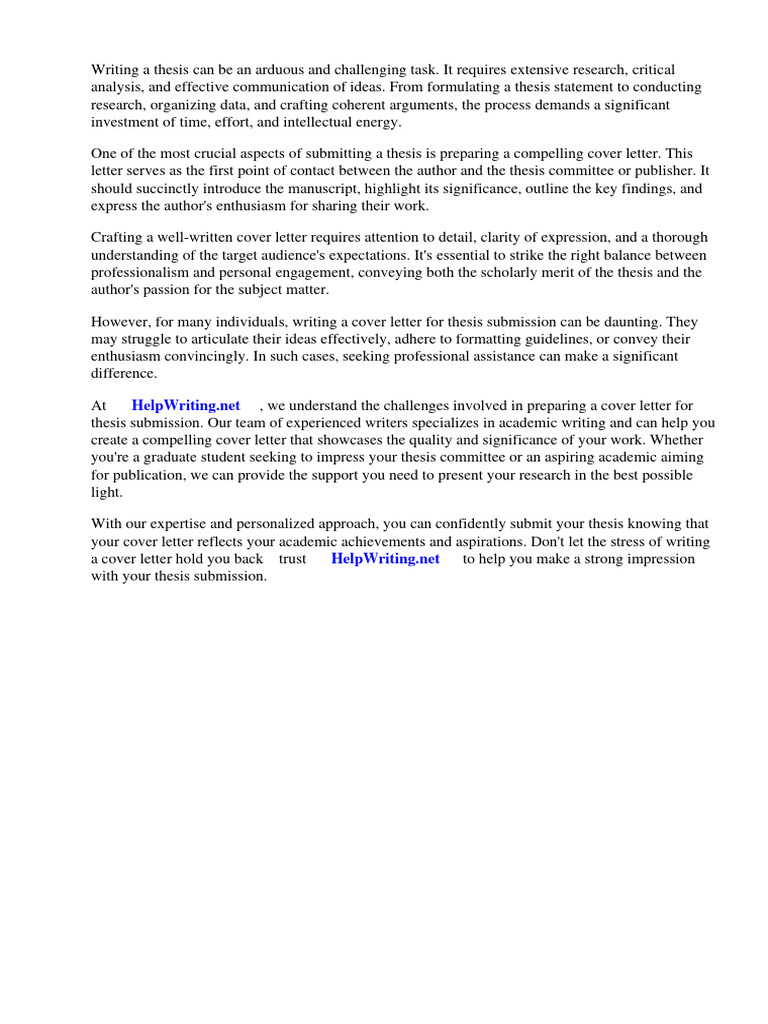 Sample Cover Letter Thesis Submission | PDF | Academic Journal | Thesis