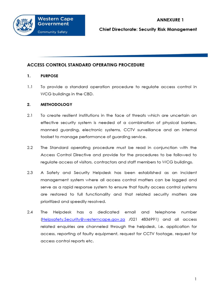 Access Control SOP for WCG Buildings | PDF | Identity Document | Access Control