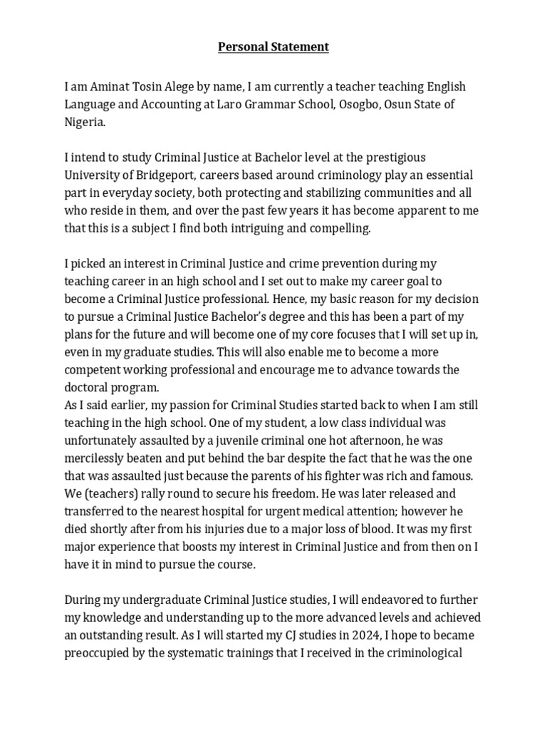 Statement of Purpose - Criminology | PDF | Crimes | Crime & Violence