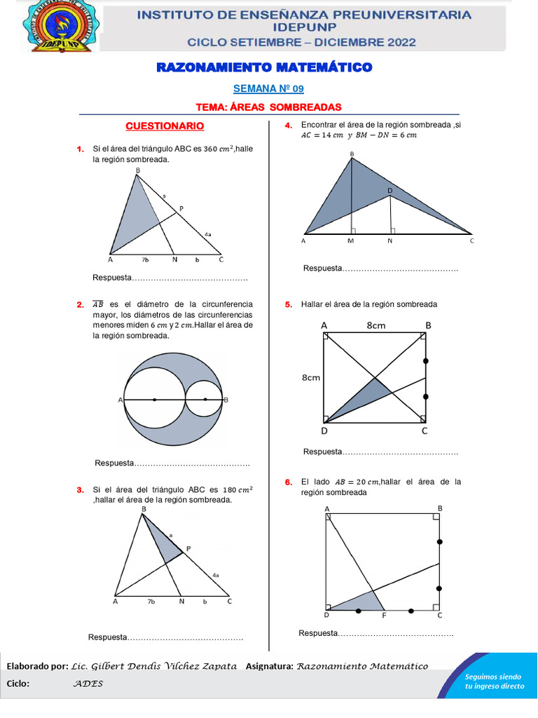 Áreas Sombreada | PDF | Triángulo | Geometría Elemental