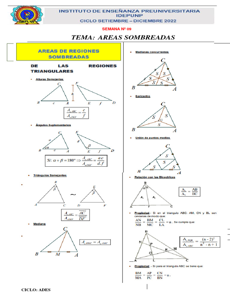 AREAS SOMBREADA - TEORIA | PDF | Triángulo | Geometría Elemental