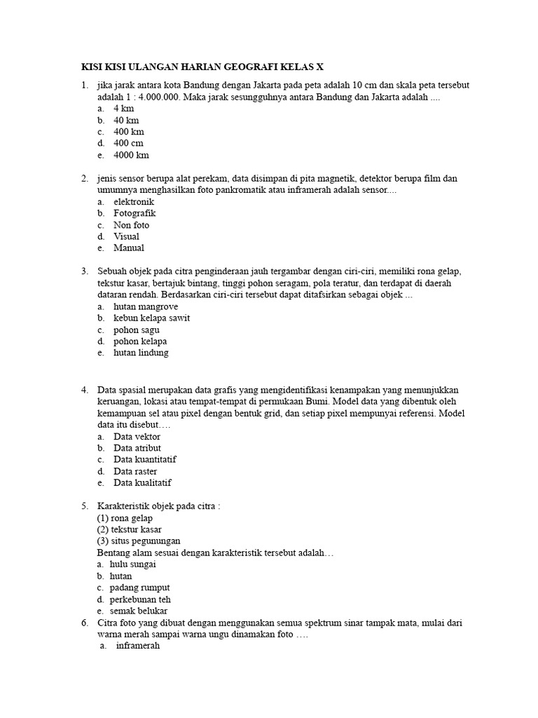 Kisi Kisi Ulangan Harian Geografi Kelas X | PDF
