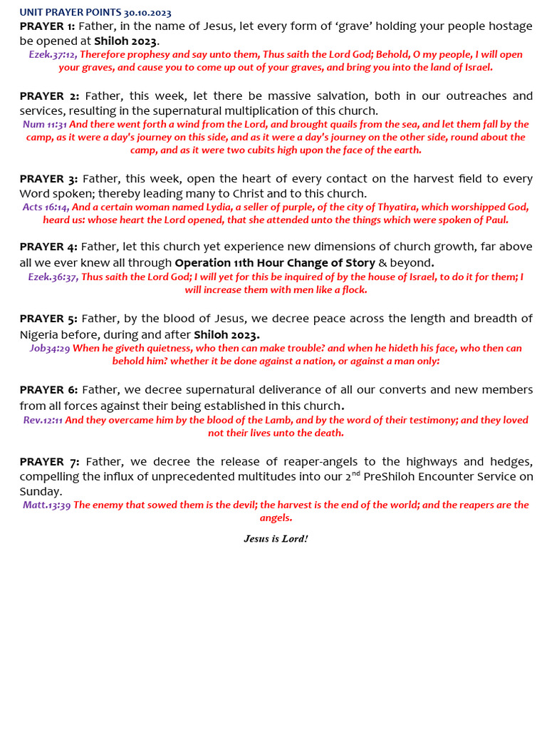 Unit Prayer Points 30.10.2023 | PDF | Prayer | Systematic Theology