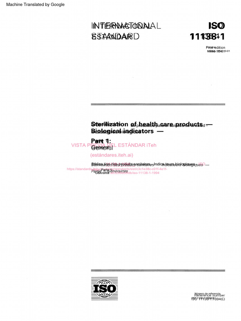 ISO 11138 1 1994 Indicadores Biologicos (1) | PDF | Esterilización ...