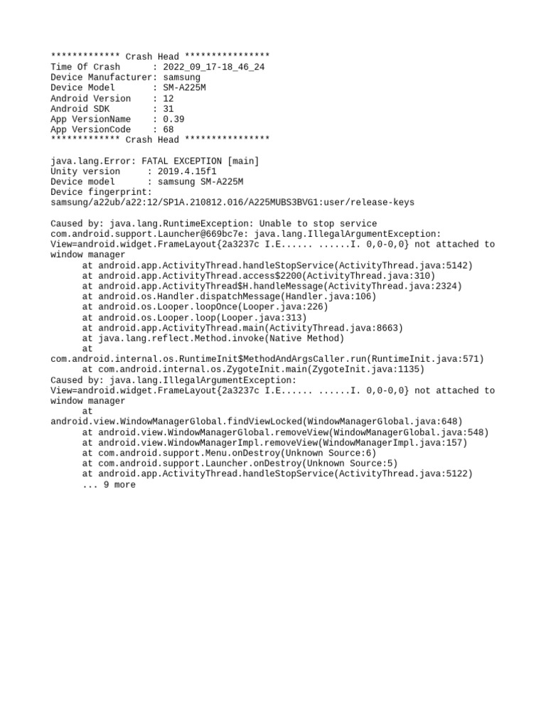 Android App Crash Report | PDF | Computers