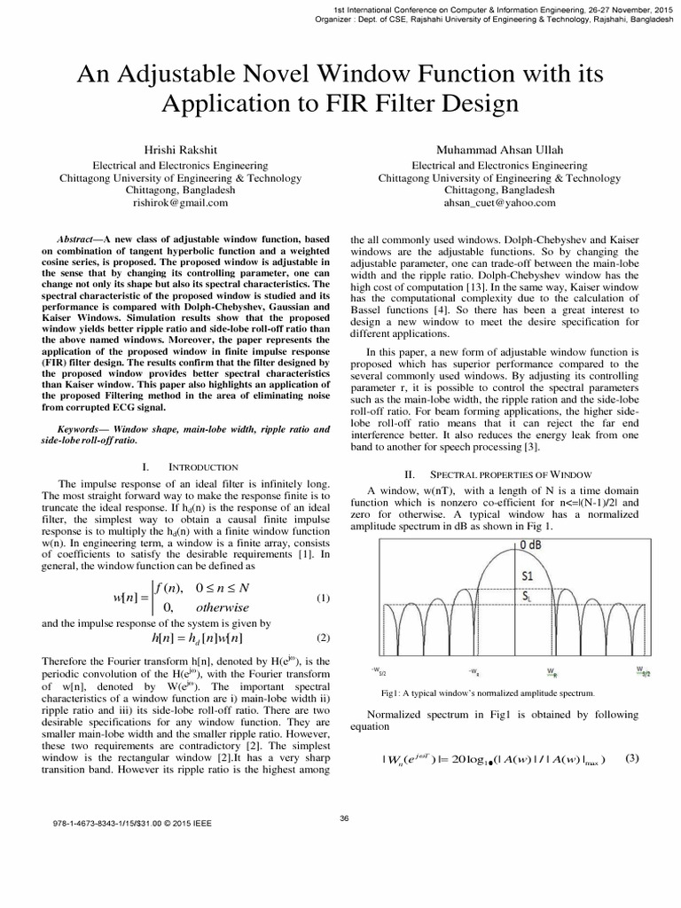 An Adjustable Novel Window Function With Its Application To FIR Filter Design | PDF | Filter ...