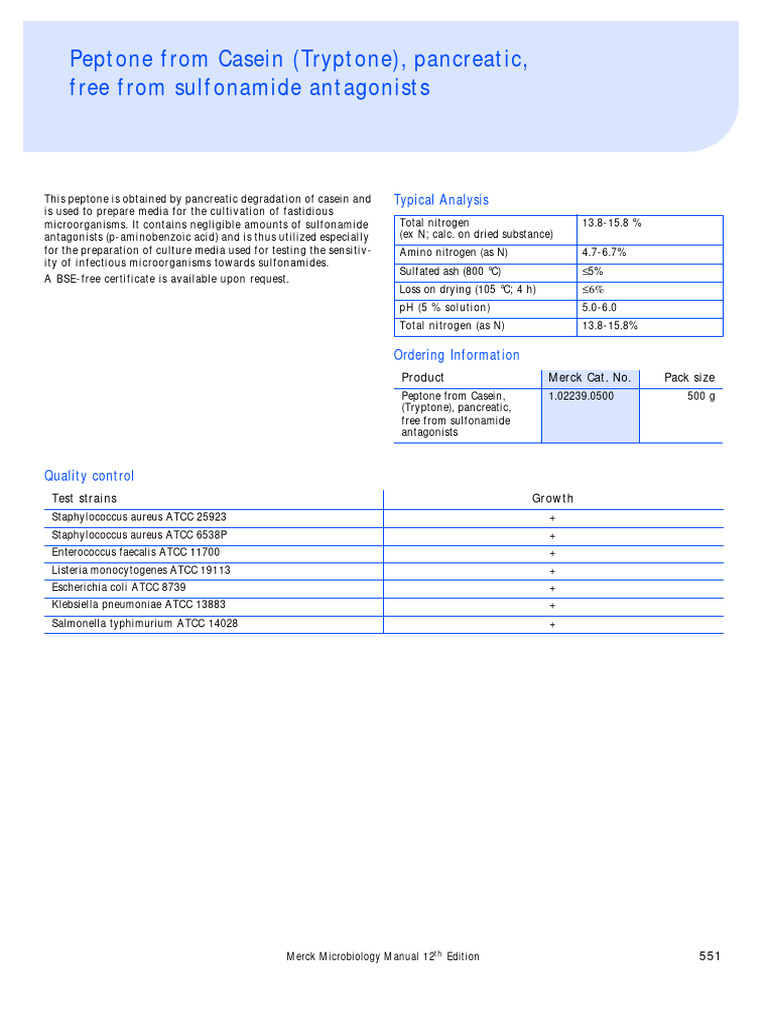 551-Peptone from Caseine (Tryptone)-102239 | PDF | Medical Specialties | Microbiology