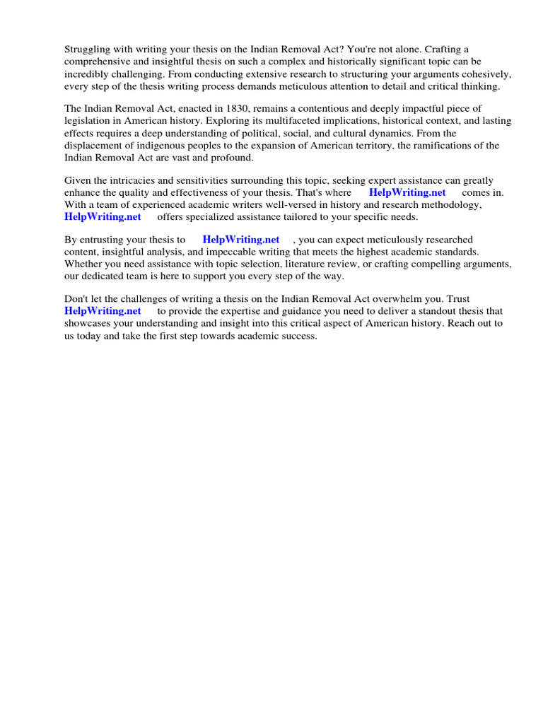 Indian Removal Act Thesis | PDF | Trail Of Tears | Cherokee