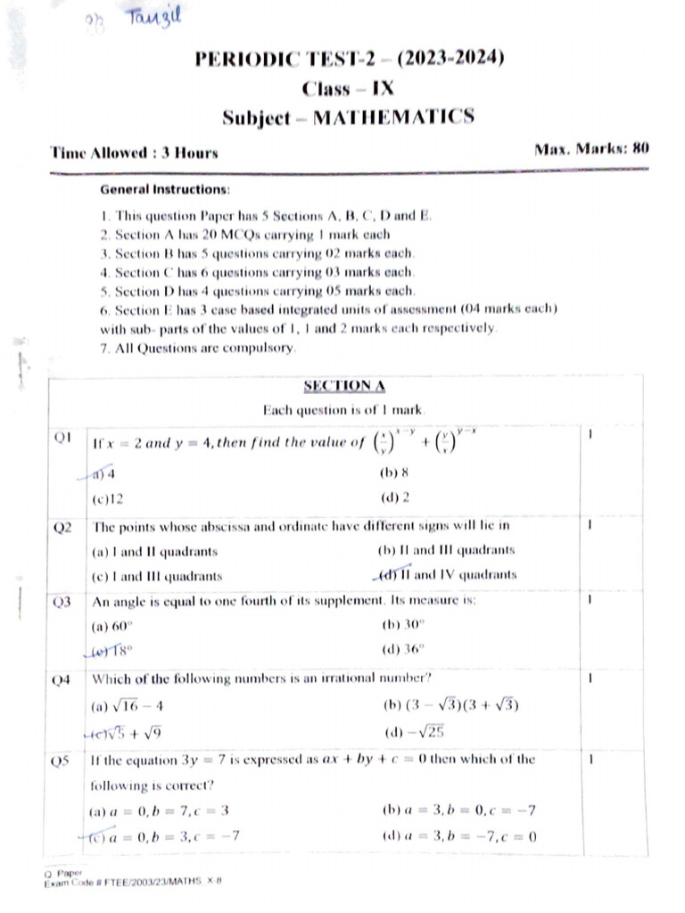IX Amity Question Paper | PDF | Elementary Mathematics | Classical Geometry