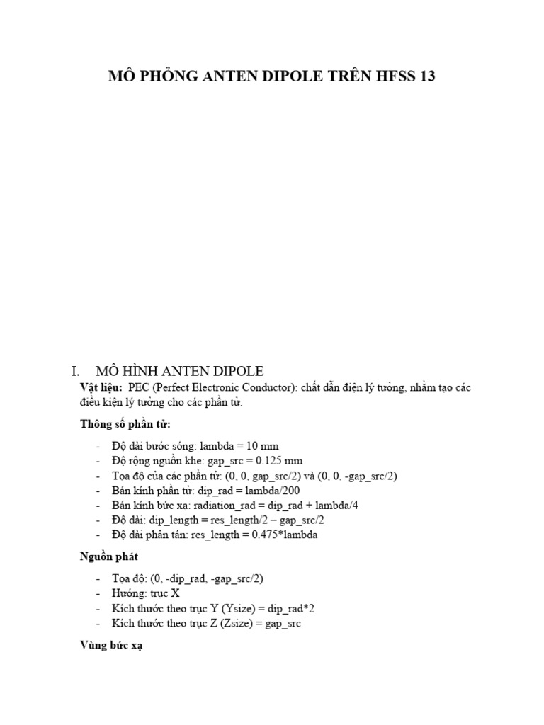 Mô phỏng anten dipole trên HFSS | PDF