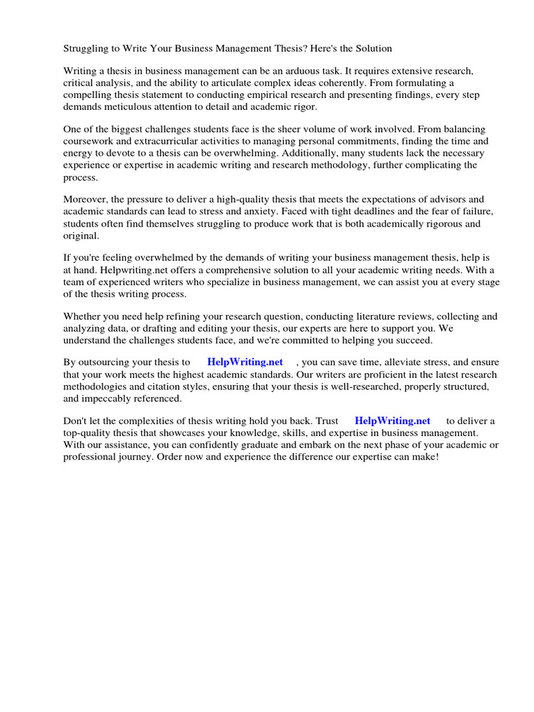 Sample Thesis For Business Management | PDF | Thesis | Marketing