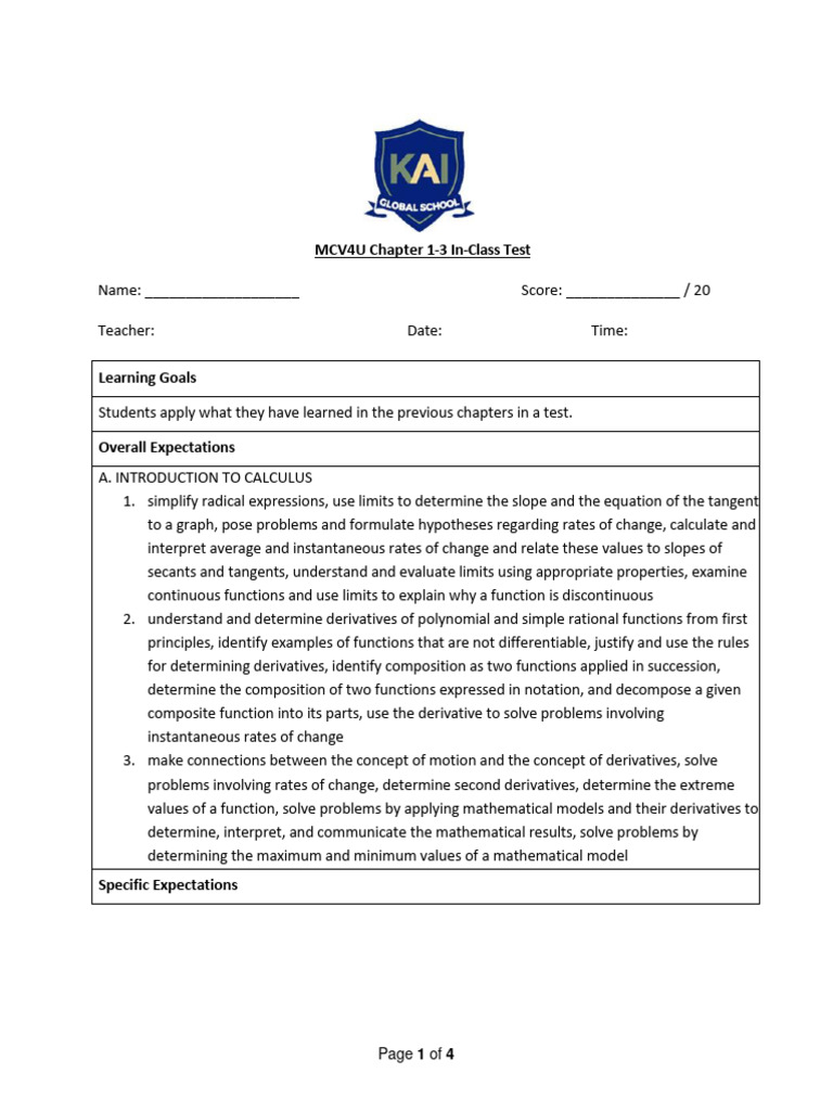 (Q) MCV4U Chapter 1-3 Summative | PDF | Derivative | Tangent