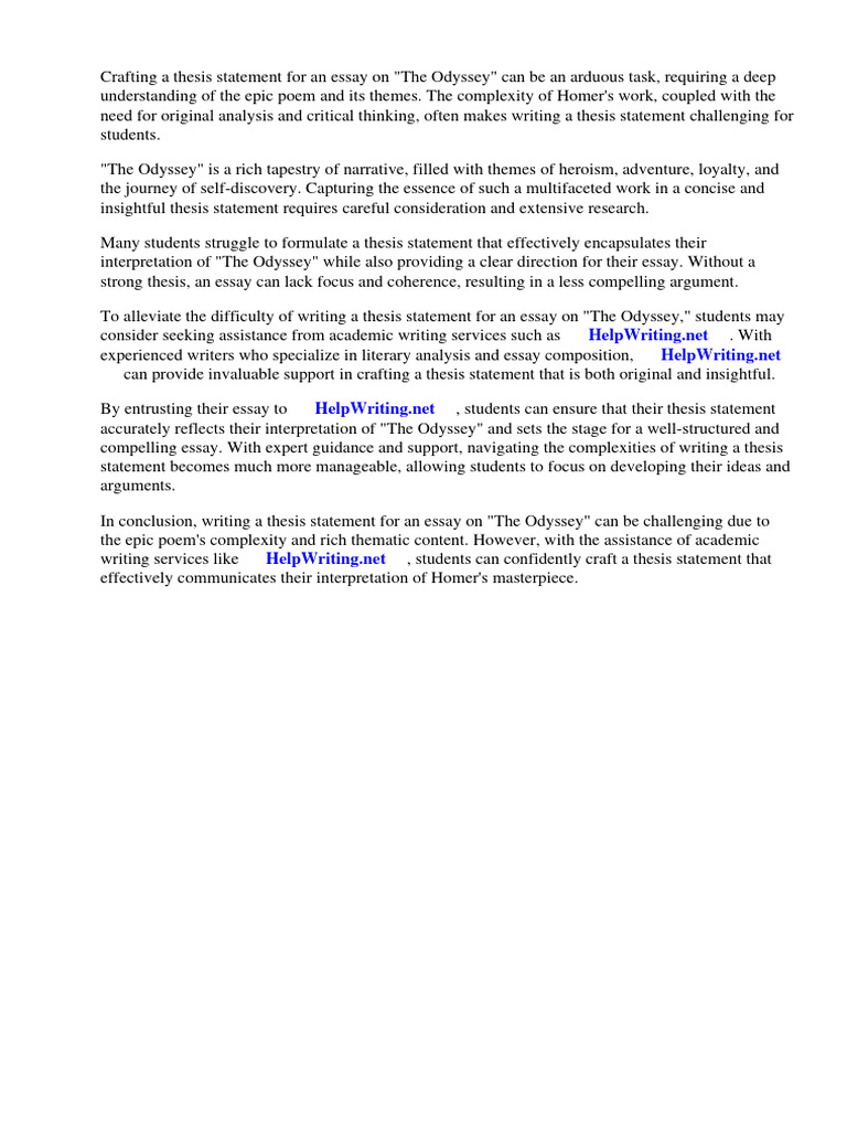 Thesis Statement For The Odyssey Essay | PDF | Odyssey | Odysseus