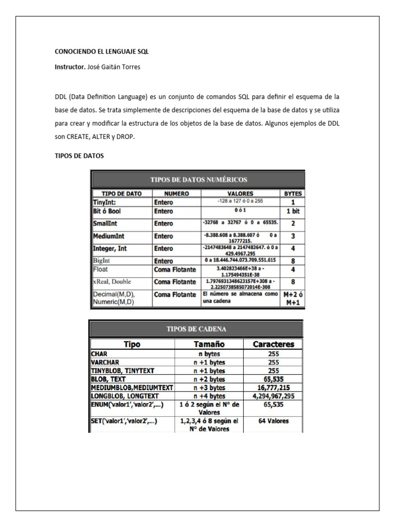 Taller Instrucciones DDL | PDF | SQL | Diseño de software