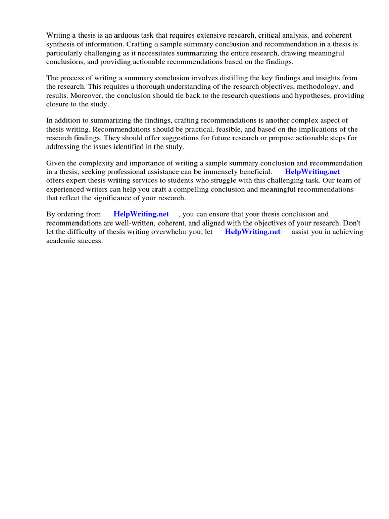 Sample Summary Conclusion and Recommendation in Thesis | Download Free ...