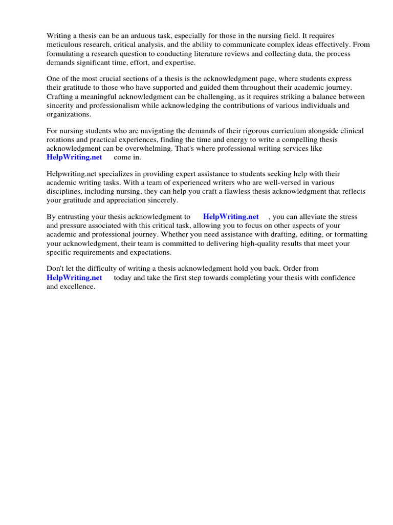 Thesis Acknowledgement Sample Nursing | PDF | Thesis | Adjective