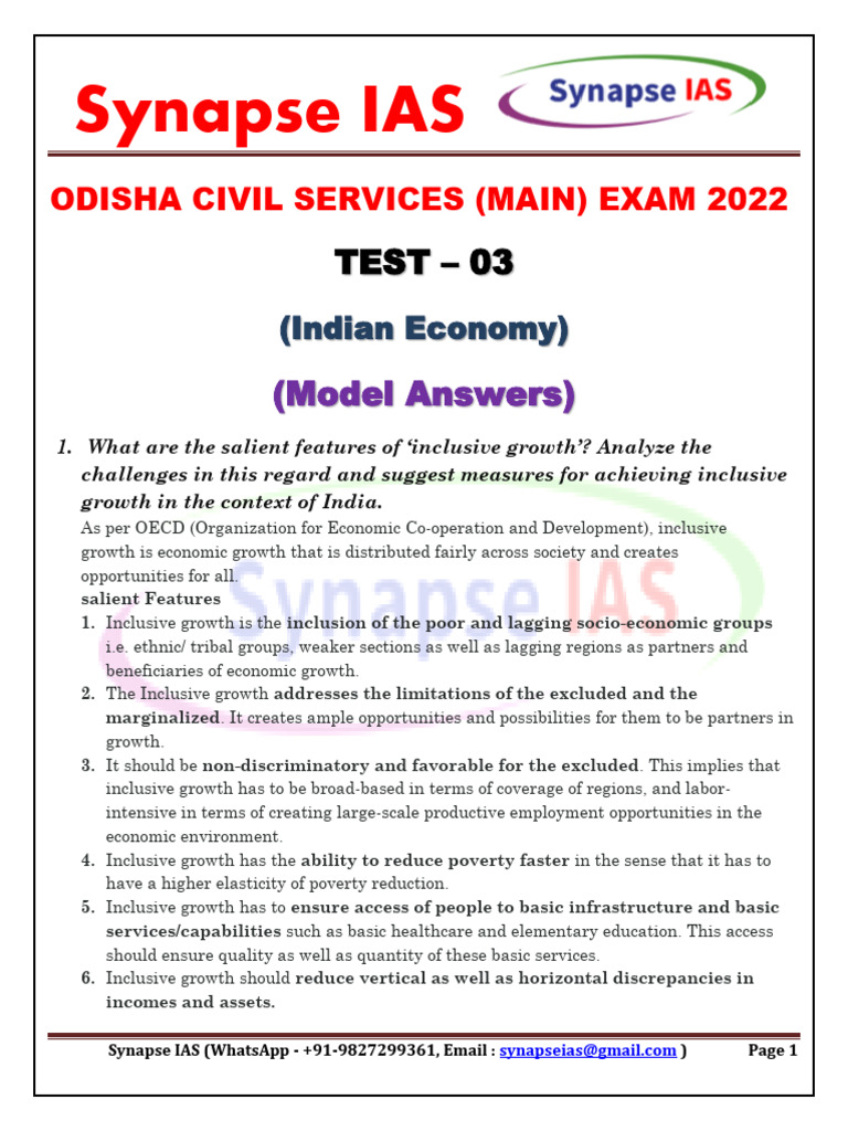 Test-03 Indian Economy Model Answer (1) | PDF | Economic Growth ...